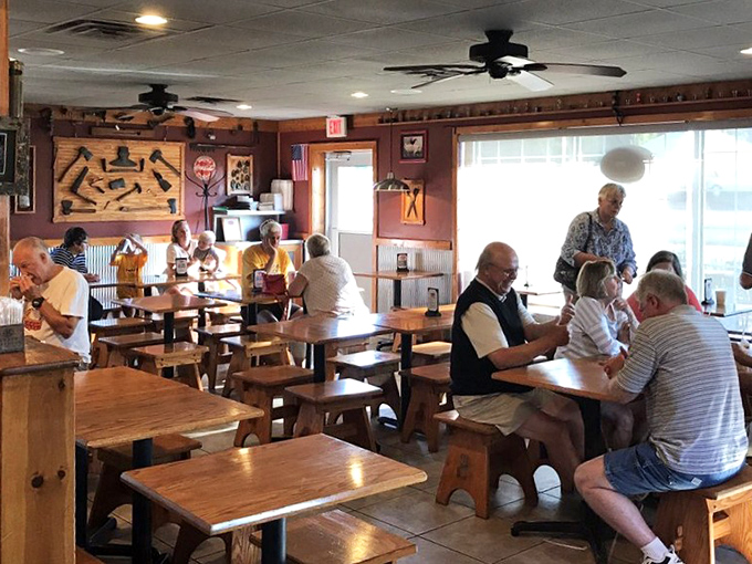 The dining room hums with the satisfied murmurs of people experiencing what might be the highlight of their week.