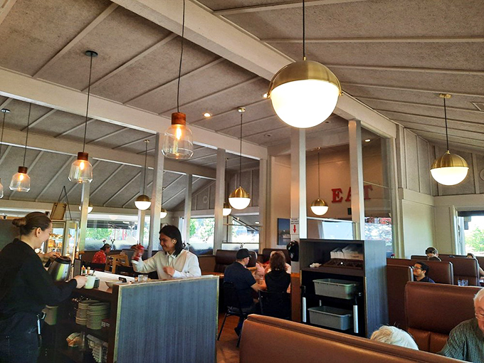 The dining room hums with the comfortable energy of a place where regulars and first-timers alike feel instantly at home.