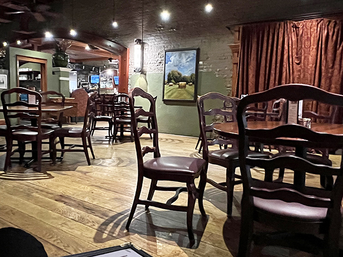 An empty dining room that whispers promises of meals to come. Those chairs have supported countless celebrations and Tuesday night revelations.