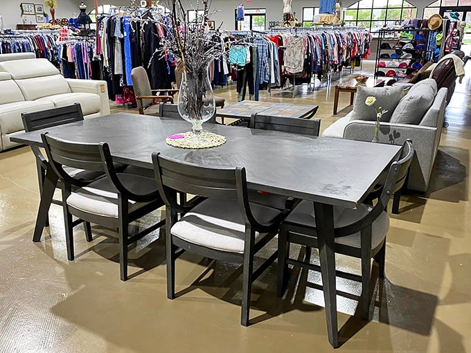 Modern minimalism meets practical comfort in this dining set, positioned strategically to make you imagine hosting dinner parties you've been postponing for years.