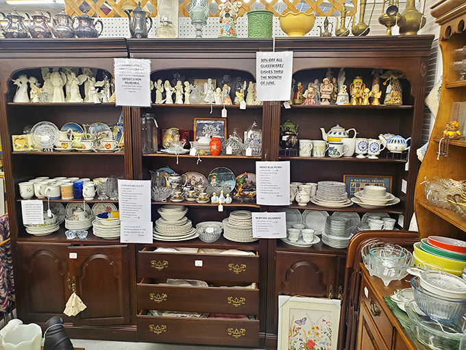 China cabinets filled with patterns discontinued before the internet existed. Your grandmother would recognize these instantly&mdash;and approve.