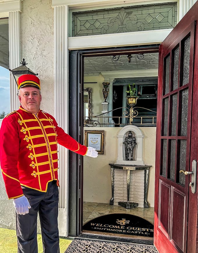 First impressions matter at Smithmore Castle, where stained glass accents and classic architectural details frame a proper royal welcome.