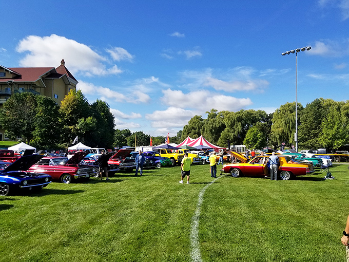 Car shows and festivals transform Frankenmuth's green spaces into community celebrations. Nothing says "German heritage" quite like a field full of classic American muscle cars.