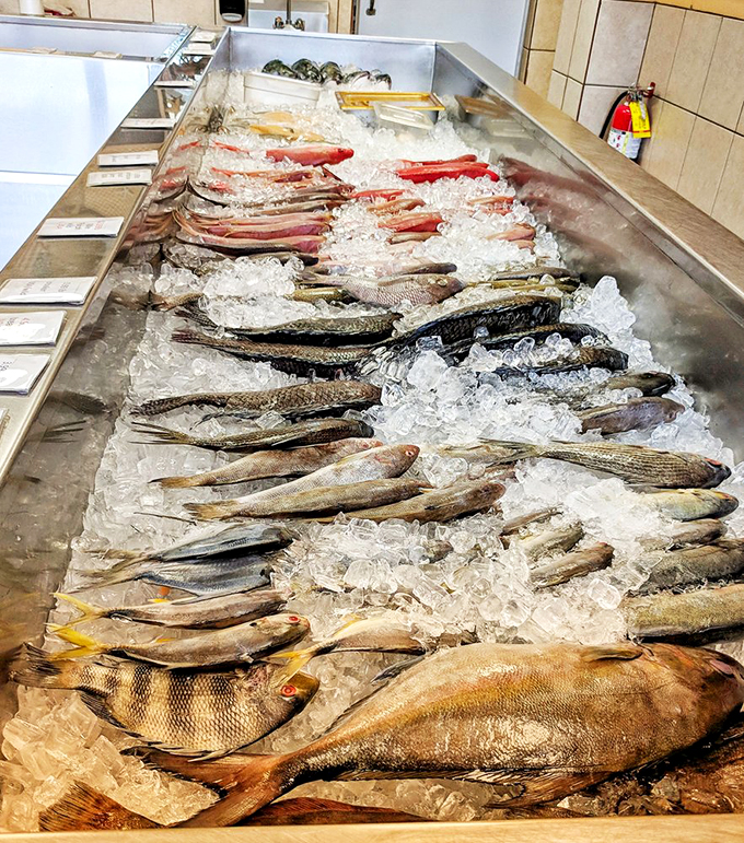 This ice-laden display of fresh catches isn't just a seafood counter&mdash;it's nature's bounty arranged like edible art.