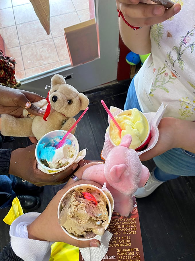 Ice cream social, teddy bear style. These frozen treats come with plush companions, proving dessert is always better with friends&mdash;even stuffed ones.