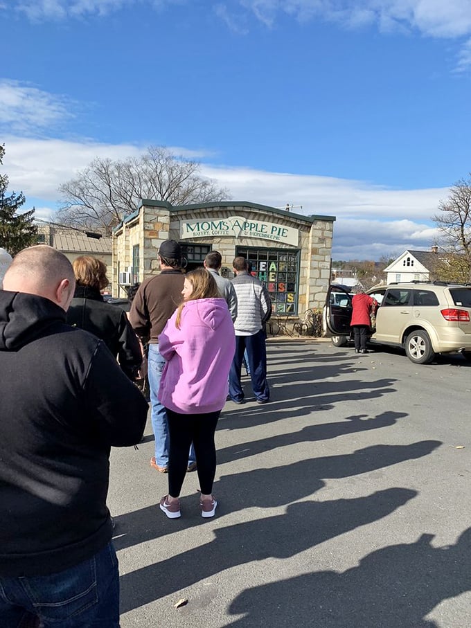 The universal sign of excellence: a line of patient pie pilgrims. When people queue up for baked goods, you know you've found the real deal.