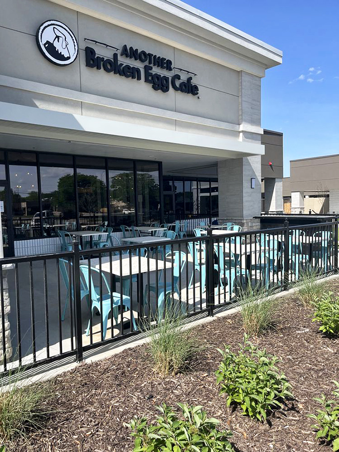 The turquoise chairs on the patio invite lingerers and laughers alike&mdash;a perfect perch for people-watching and pancake consumption.