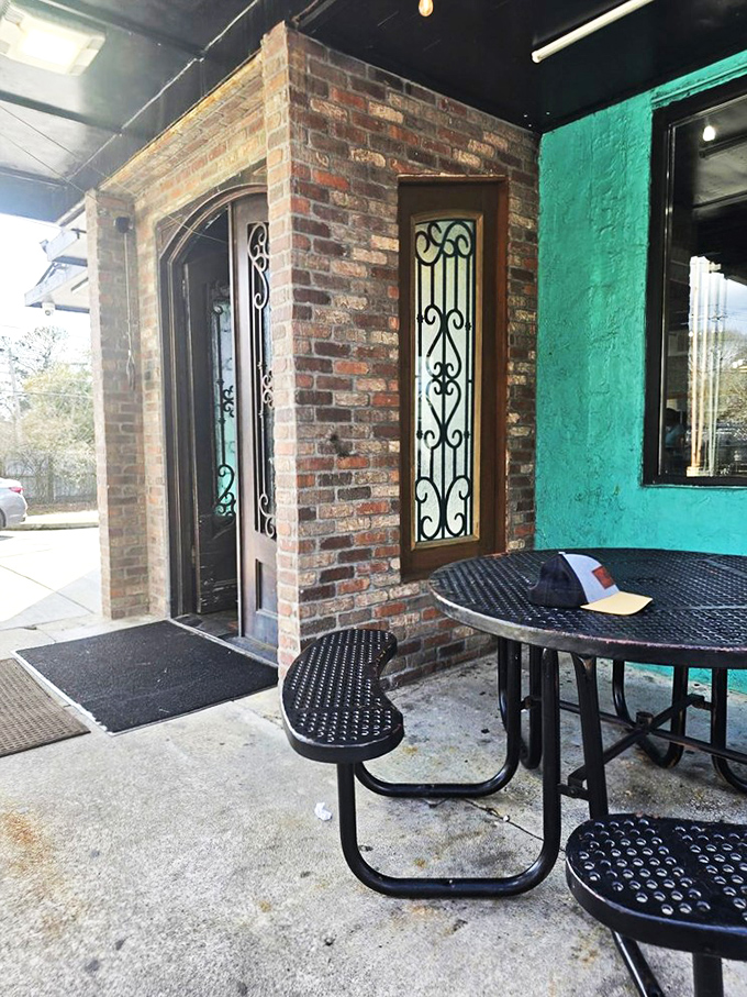 The entrance where seafood journeys begin. Those wrought iron details and brick textures hint at the attention to detail waiting inside.
