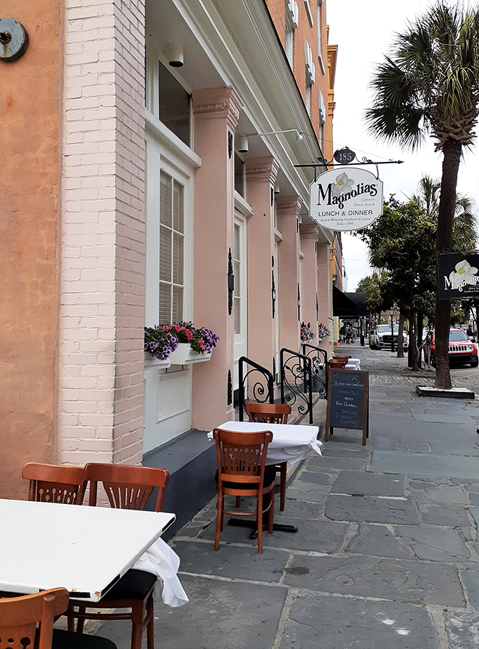 Sidewalk dining where cobblestones meet culinary magic&mdash;Charleston's historic charm serves as the perfect appetizer before your meal.