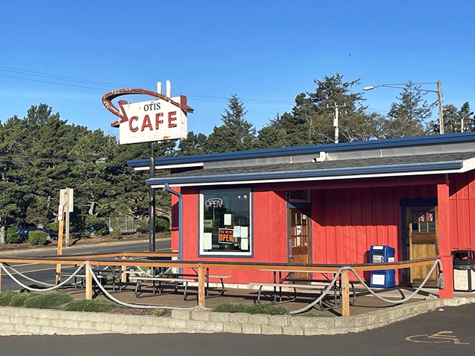 Picnic tables outside for when the Oregon weather cooperates, which happens just often enough to make you appreciate it like a surprise tax refund. 