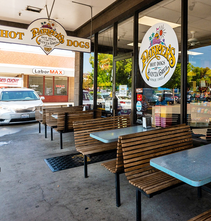 Outdoor seating for those who prefer their hot dog experience with a side of people-watching and vitamin D.