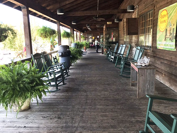 The front porch&mdash;complete with rocking chairs&mdash;invites you to slow down, savor your treats, and remember what matters in life.
