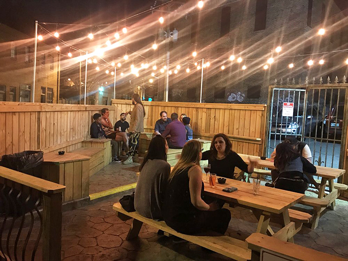 The patio: where normal people can pretend they're not about to eat at a place with body parts hanging from the ceiling.