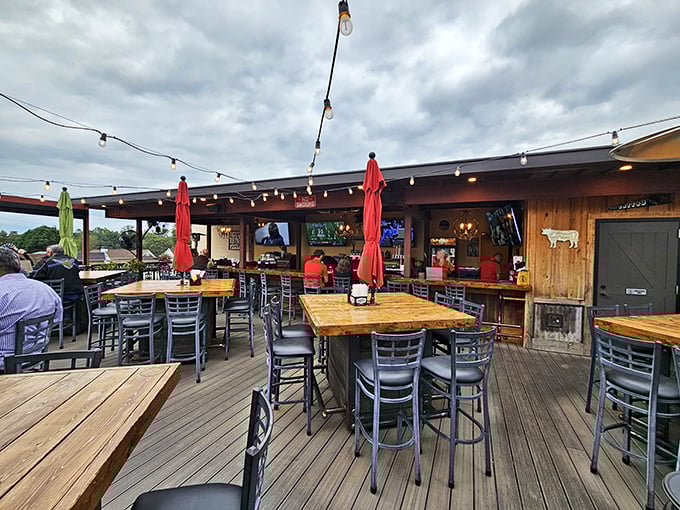 The rooftop patio offers al fresco dining with string lights overhead&mdash;because steaks taste even better under Georgia skies.