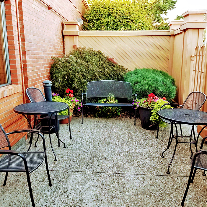 The hidden patio offers a quiet retreat where you can contemplate life's big questions, like "Should I have ordered the 72-ounce challenge?"