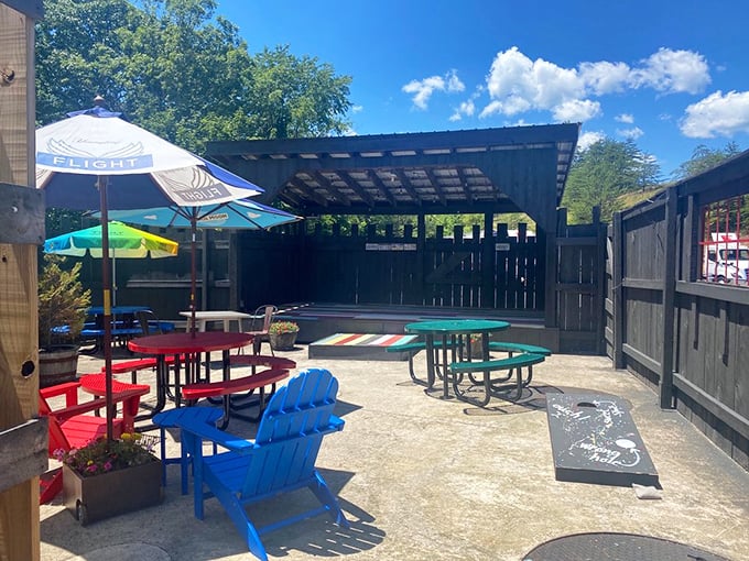 The outdoor patio offers a splash of color against the Maryland sky. A perfect spot for summer dining when the mountain air calls.