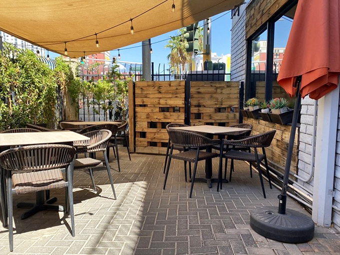Desert dining done right. This shaded patio offers respite from Nevada heat while you contemplate whether to order seconds or thirds.