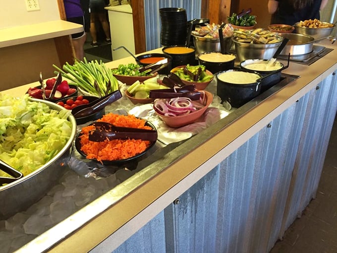 This salad bar isn't playing around&mdash;it's a colorful, crunchy prelude to the main event. Those radishes are practically glowing with freshness.