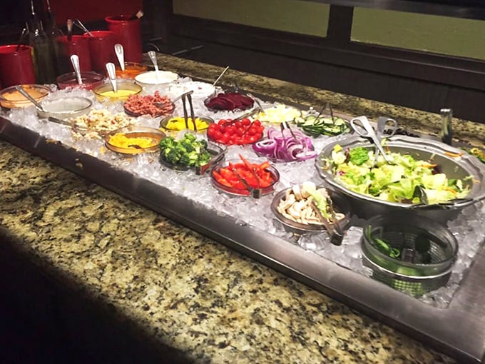 This salad bar isn't a consolation prize&mdash;it's a genuine supporting actor in your meal's ensemble cast. Fresh, colorful, and chilled to perfection.