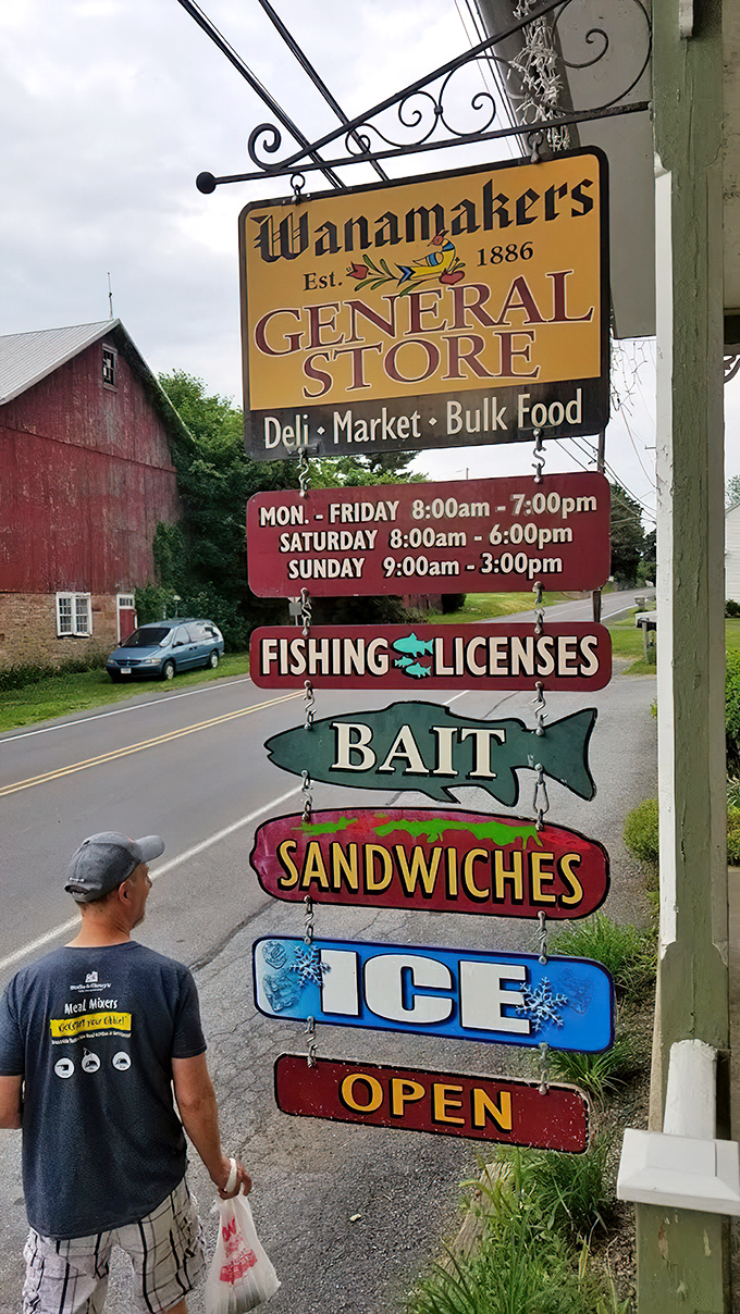The sign says "Fishing Licenses, Bait, Sandwiches"&mdash;a perfect Pennsylvania trifecta. Only here can you catch lunch while preparing to catch dinner.