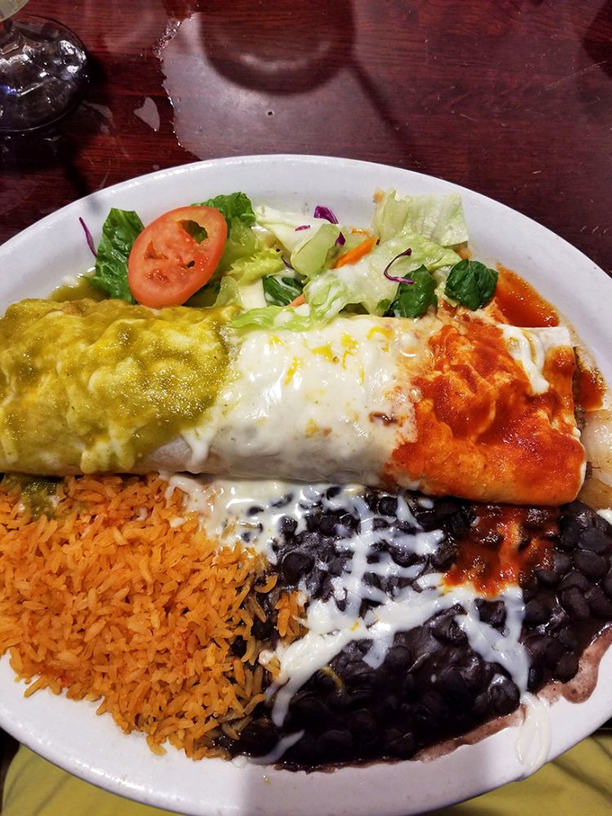 This smothered burrito is wearing more layers than a snowboarder in Aspen. Deliciously cozy!