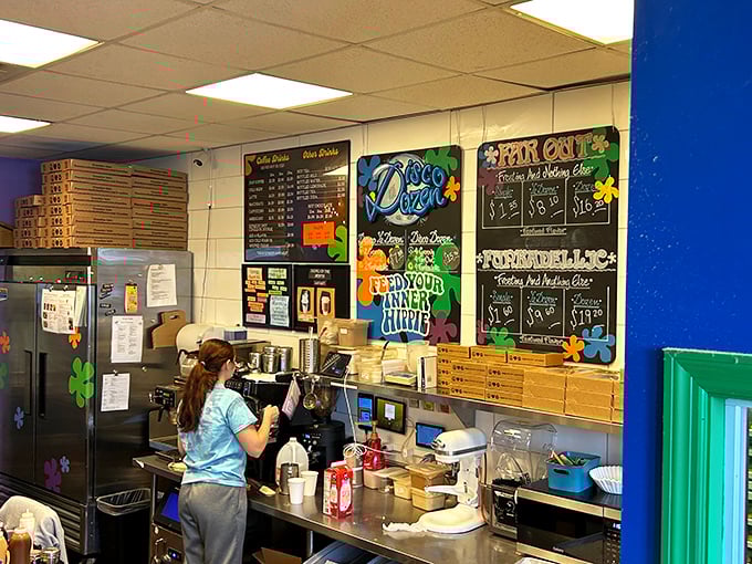 The staff works their magic behind colorful menus, crafting each donut with the care of artisans and the joy of people who know they're making days better.