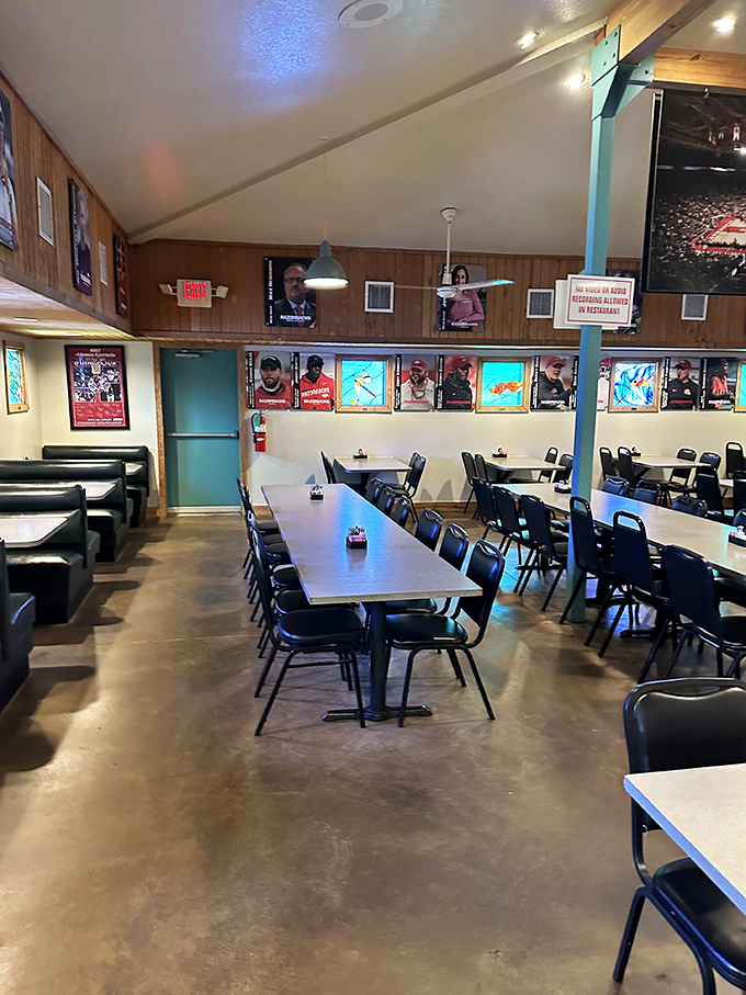 Long tables await the faithful, ready to transform from empty expanses to stages where catfish feasts and family memories unfold.