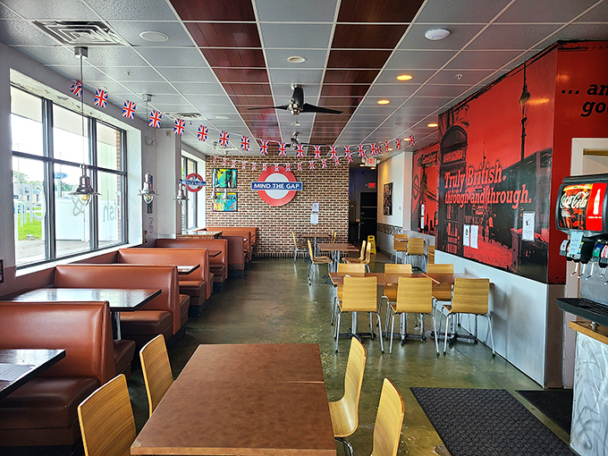 Union Jack bunting and London Underground signs transform this corner of Delaware into a little slice of Britain. Fish and chips diplomacy at its finest.
