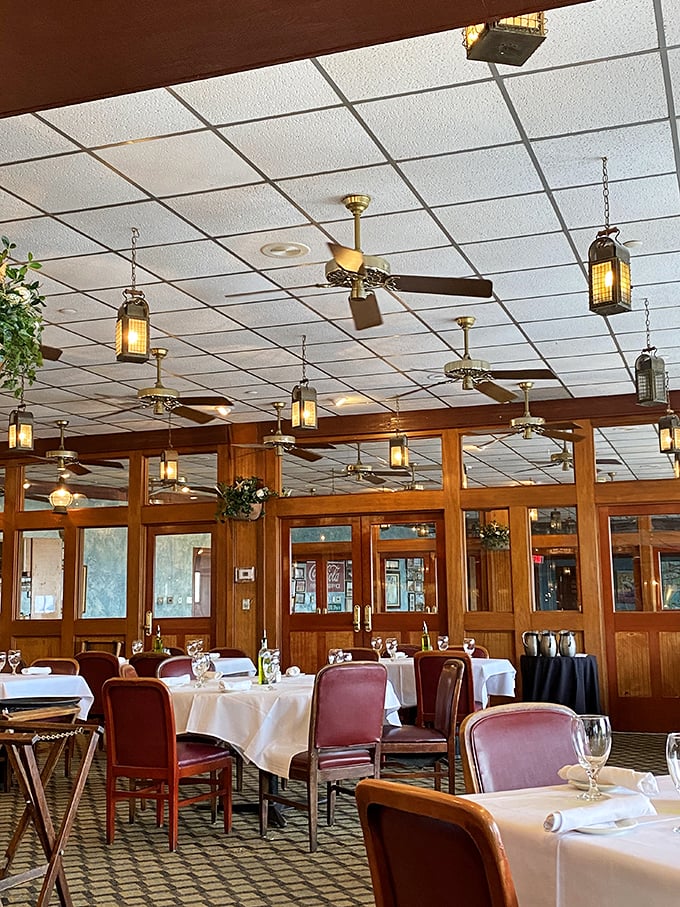 Ceiling fans lazily spinning above white-clothed tables create the perfect atmosphere for lingering over that last bite of key lime pie.