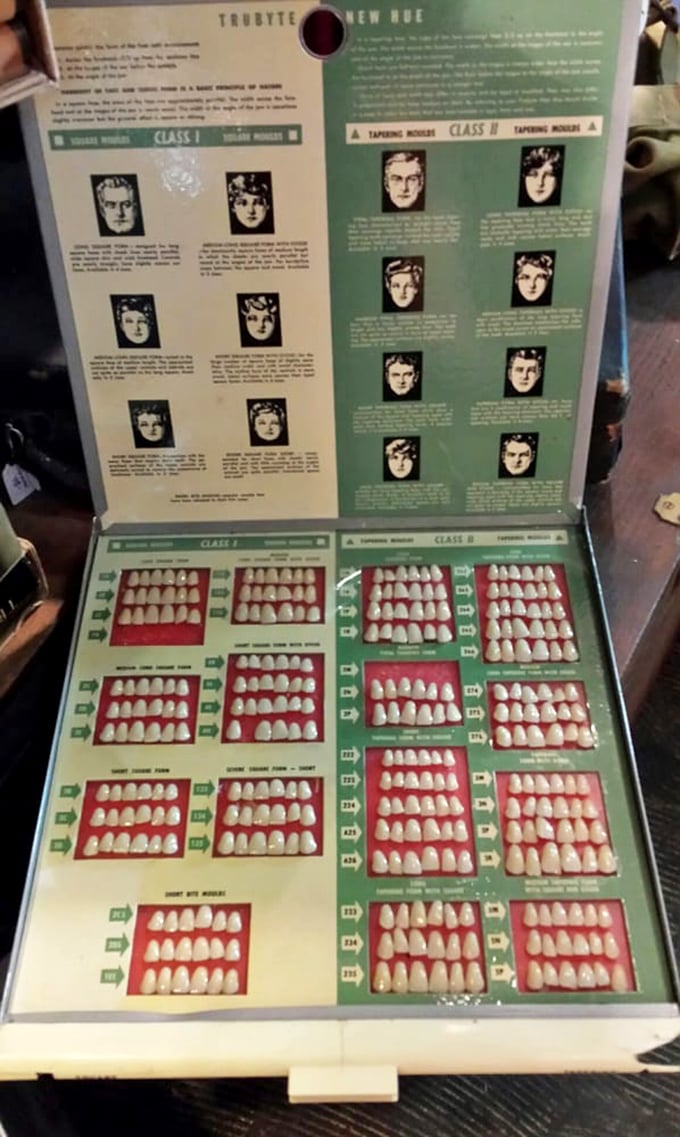 Smile for history! This vintage dental sample kit reminds us that even tooth fashion has evolved. Grandpa's dentures suddenly seem cutting-edge.