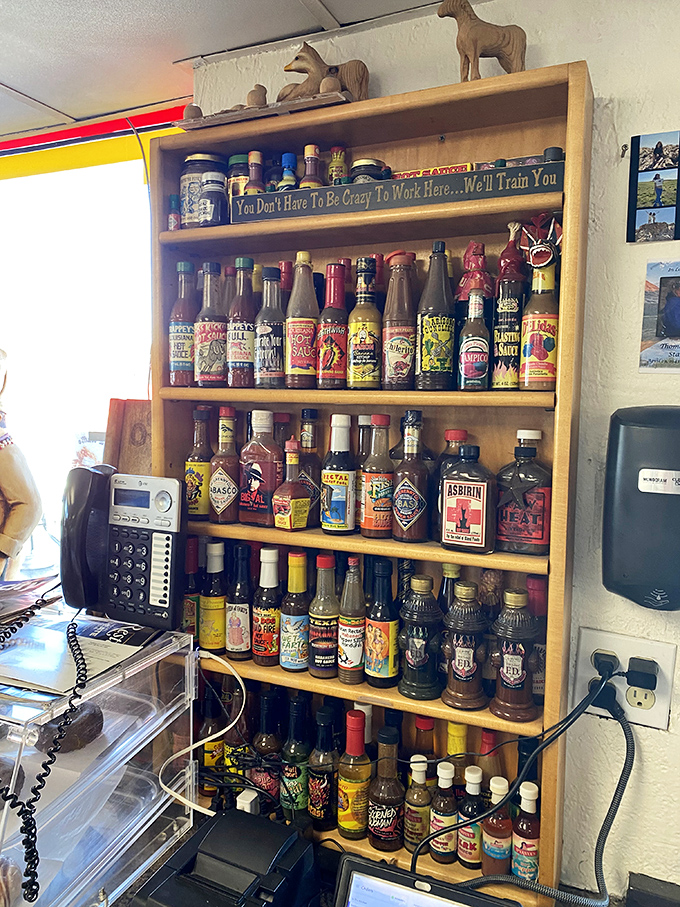 A shrine to hot sauce enthusiasts—because sometimes breakfast needs that extra kick to really wake you up.