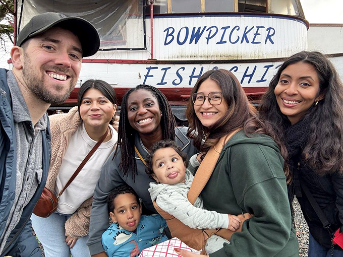 Pilgrims on a culinary journey, these visitors know that good things come to those who wait in line at a landlocked boat.