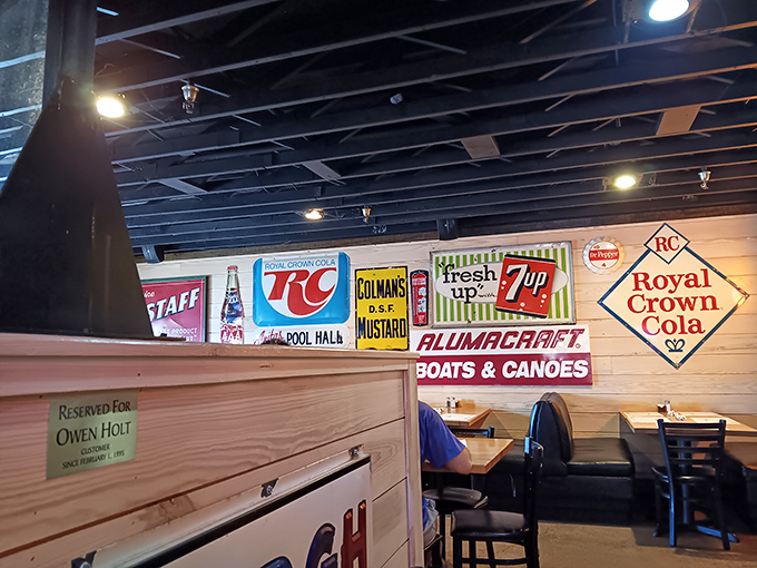 Wall decorations that tell stories of American road trips and simpler times. Each vintage sign has probably witnessed thousands of satisfied smiles.
