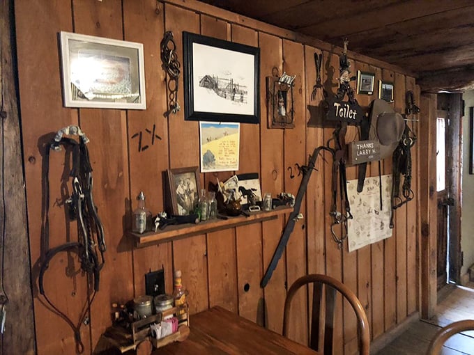Every inch of wall space tells a story&mdash;bridles, bits, and Western memorabilia create a museum you can dine in.