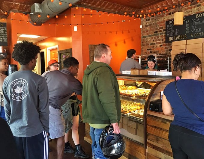 The line forms with purpose&mdash;these donut pilgrims know that patience yields sweet rewards. Worth every minute of the wait.