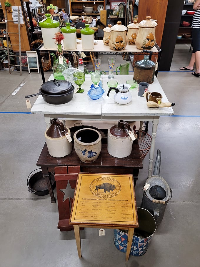 Kitchen collectibles that span generations. Those green-lidded canisters have held everything from flour to family secrets.