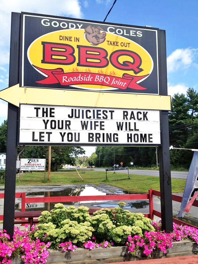 The sign that launched a thousand detours. That slogan is both hilarious and absolutely accurate about their legendary ribs.