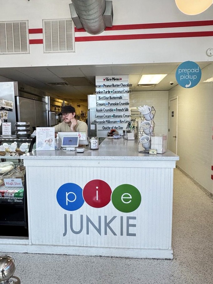 The command center of pie operations. That menu board isn't just listing flavors&mdash;it's announcing the day's opportunities for happiness.