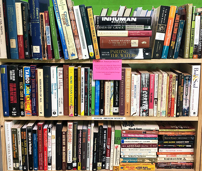 The African American Interest section houses vital perspectives and powerful voices. These shelves contain histories and stories that shape our nation.