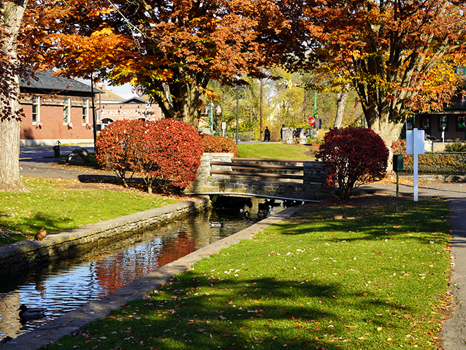 Fall paints Lititz Springs Park in autumn's finest palette, where the stream reflects nature's fireworks show before winter's quiet curtain call.