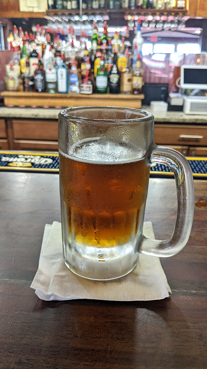 A frosty mug of happiness. This beer looks so refreshing, it could make Poseidon trade his trident for a bottle opener.