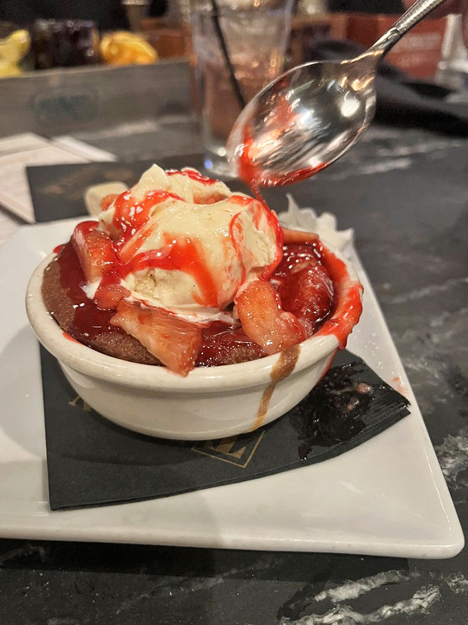 The dessert that launched a thousand diets-tomorrow promises: Warm berry cobbler topped with vanilla ice cream melting into all the right places.