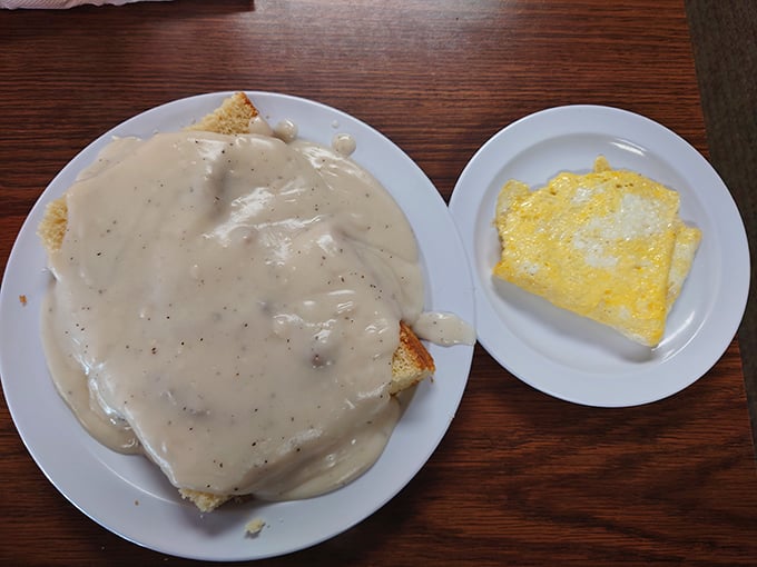 Biscuits and gravy so good they should require a permission slip. That side of eggs is just along for the glorious ride.