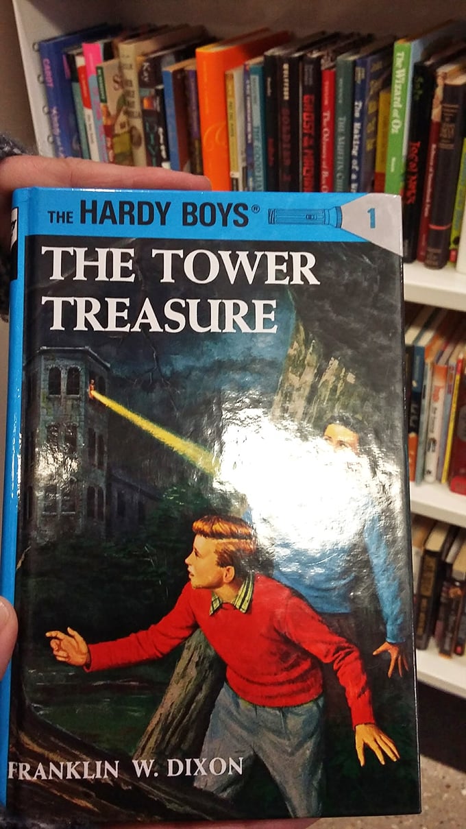 The book section is literary archaeology &ndash; dig deep enough and you might unearth childhood classics like this Hardy Boys mystery.