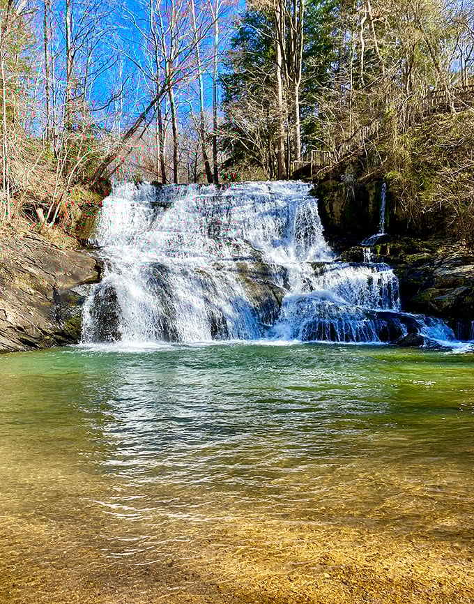 Cane Creek Falls cascades with hypnotic rhythm, creating nature's perfect soundtrack for hikers who've earned this refreshing reward.