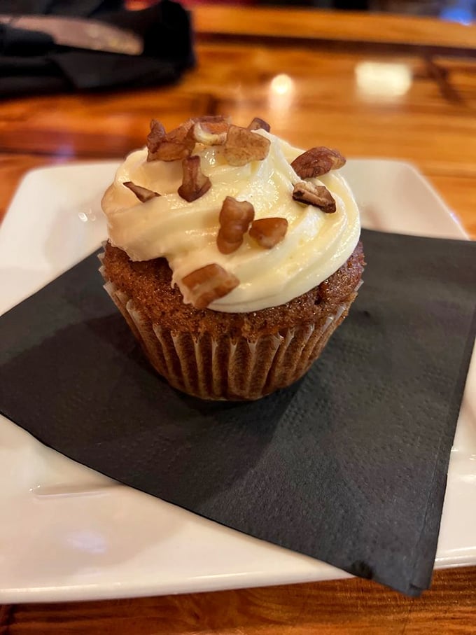 A cupcake topped with what appears to be burnt ends&mdash;because dessert should never be an afterthought at a barbecue joint.