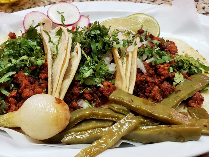 Tacos that tell the truth&mdash;no pretense, just perfectly seasoned chorizo, fresh cilantro, and lime. The roasted jalape&ntilde;os are a bonus act.