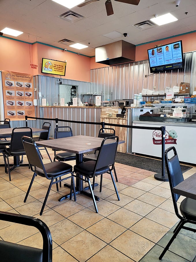 Where the magic happens &ndash; the efficient counter setup and menu displays speak of a place that knows exactly what it is: hot dog heaven.