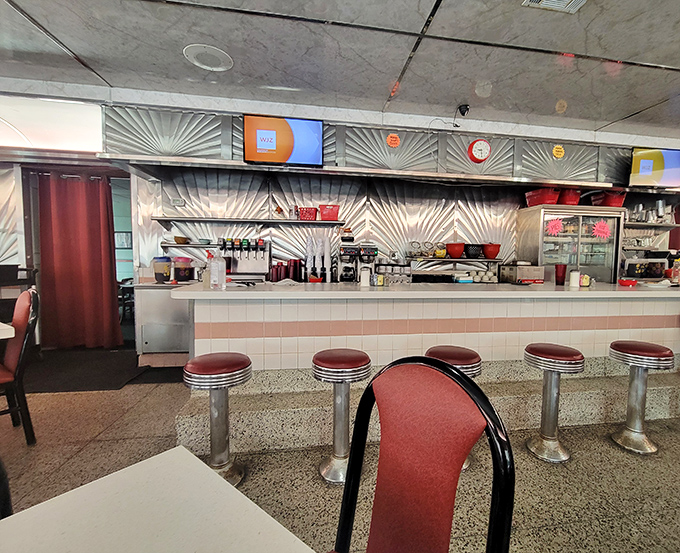 Counter seating: where solo diners become part of the family and the short-order ballet unfolds before your eyes. Those stools have heard some stories!