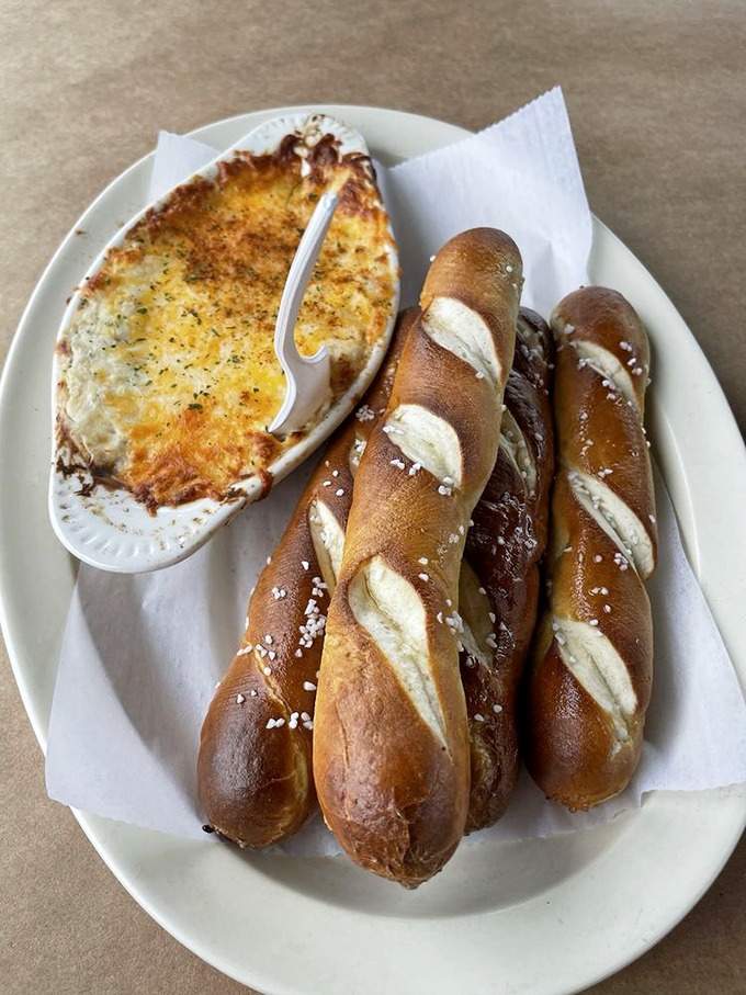 The crab dip arrives bubbling hot alongside pretzel rolls&mdash;a Maryland marriage made in heaven that's caused more "just one more bite" promises than any other appetizer.